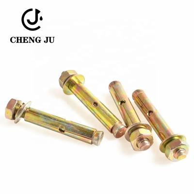 China Brass Plated High Carbon Steel Sleeve Anchor Bolts M6-M16 50-150mm Metal Expansion Screw for sale