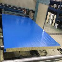 China 100mm 150mm Corrugated Sheet Sandwich Panel Fireproof Rock Wool Blue Color for sale