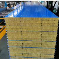 China 100mm 150mm Corrugated Sheet Sandwich Panel Fireproof Rock Wool Blue Color for sale