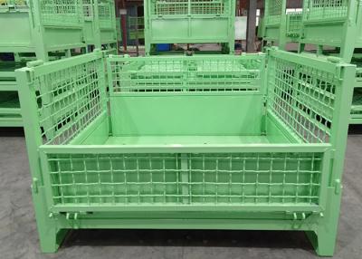 China Metal Stackable Stillage Bin Pallet Cage 1500kg Capacity Green Powder Coating for sale