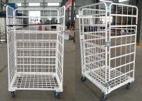China Folding Nestable Roll Cage Container Wire Mesh Security Roll Pallet Trolley 500kg for sale