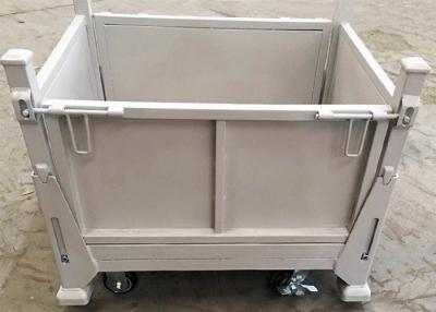 China 500kg White Metal Pallet Cage Warehouse Stillages Trolley with Wheels Stackable for sale