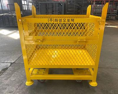 China 50mm x 50mm Mesh Distillation Tray Pallet Cage 1200mm High 1000kg Capacity Movable with Wheels for sale