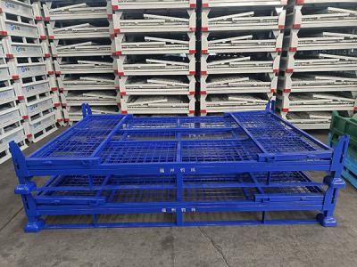 China Steel Fold Stack Move Pallet Cage Custom Color 1000-2000kg Load Bearing ISO Certified for sale