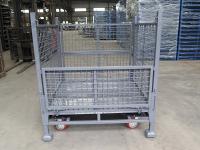China Foldable Wire Mesh Pallet Cage 1000kg Capacity Warehouse Stillage Trolley with Wheels for sale