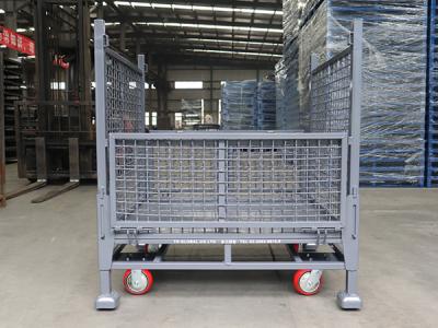 China Foldable Wire Mesh Pallet Cage 1000kg Capacity Warehouse Stillage Trolley with Wheels for sale