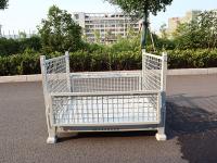 China Foldable Wire Mesh Pallet Cage 1000kg Capacity Warehouse Stillage Trolley with Wheels for sale