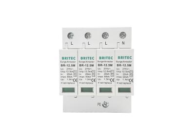 China Pluggable Class 1+2 Lightning Arrester SPD 12.5kA 275V 4P Surge Protector with 25ns Response Time for sale