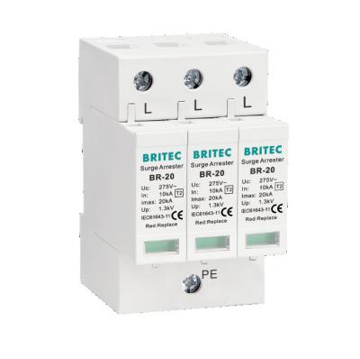 China BR-20 3P Class 2 Surge Arrester 275V 20kA Three Phase SPD Lightning Protection for sale
