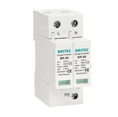China BR-60 2P Type 2 Surge Protection Device 60kA Lightning Arrester AC Surge Protector 275V for sale