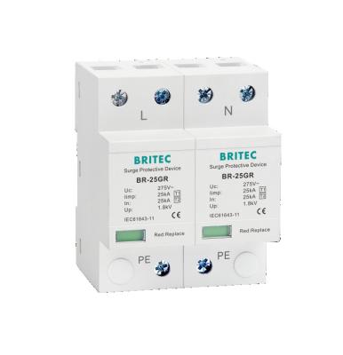 China BR-25GR 2P Class I Surge Protector Lightning Arrester 275V 100kA SPD for Electrical Panel for sale