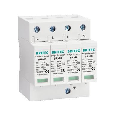China BR-40 4P 40kA 4 Pole 3 Phase AC Surge Arrester SPD 275V Lightning Surge Protector for sale