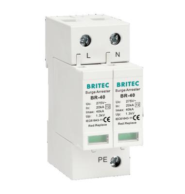 China BR-40 2P  40kA Type 2 Surge Protective Device Lightning Arrestor Single Phase spd tuv surge protector for sale