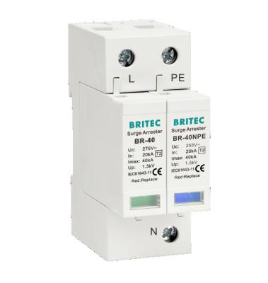 China BR-40 1P+1 AC SPD Type 2 Surge Protection Device 40kA Single Phase Surge Arrester for sale