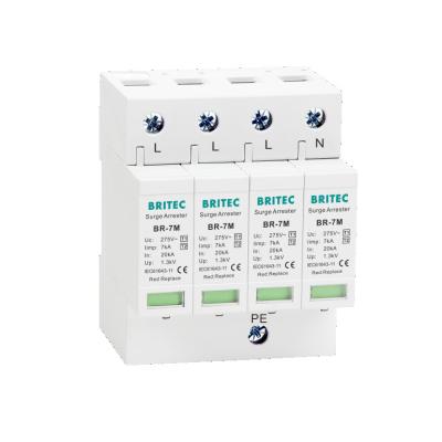 China BR-7M 4P 7kA Type 1+2 Surge Protective Device Lightning Arrester SPD for AC Power Systems for sale