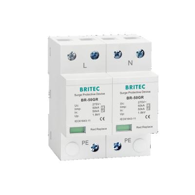 China BR-50GR 275V 50kA Type 1 Surge Protective Device Lightning Arrester T1 T2 SPD for sale