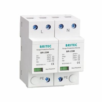 China 25kA Type 1 Surge Protector 275V 1.3kV T1 10/350us 2P Single Phase for sale