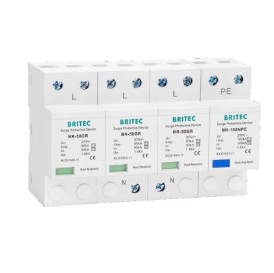 China BR-50GR 3P+N Type 1 Surge Protection Device 50kA 10/350µs Class I AC SPD Lightning Arrester for sale
