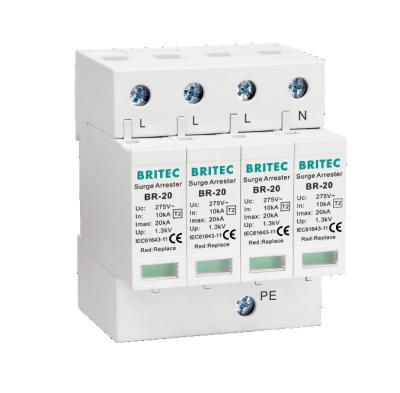 China BR-20 4P Type 2 Surge Protective Device 20kA 275V AC Lightning Arrester 3 Phase SPD for sale