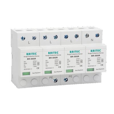 China BR-50GR 4P Type 1 Surge Protective Device 50kA 275V AC Lightning Arrester for Three Phase Systems for sale