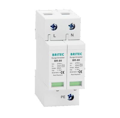 China BR-80 275 2P Type 2 SPD Surge Protector 80kA 275V AC Class II Lightning Arrester for sale