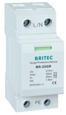 China BRITEC BR-25GR 1P 25kA Type 1 Surge Arrester SPD Surge Protection Device for sale