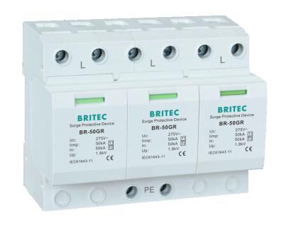 China BRITEC BR-50GR 3P Type 1 Surge Arrester 50kA Surge Protection Device AC 385V for sale