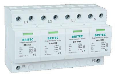 China BRITEC BR-25M 4P Type 1 Surge Protection Device 25kA IEC SPD Lightning Arrester for sale