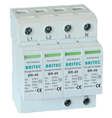 China BRITEC BR-40 4P Surge Protection Device Three Phase SPD 150V-440V 8/20 Waveform for sale