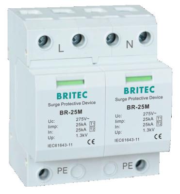 China BRITEC BR-25M 2P Type 1 Surge Protection Device 25kA Iimp 100kA Imax Low Voltage SPD for sale