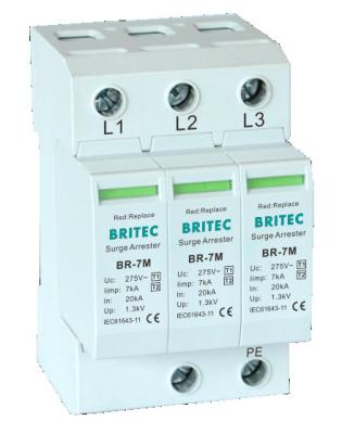 China BRITEC BR-7M 3P T1+T2 AC Surge Arrester 25kA 10/350 Lightning Protector SPD for sale