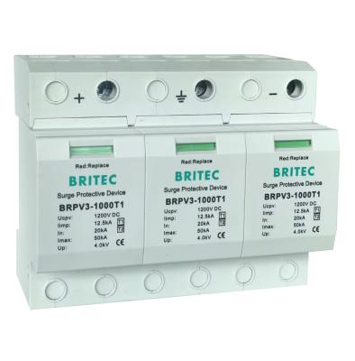 China BRPV3-1000 T1 50kA DC 1000V 12.5kA PV Surge Arrester Solar SPD Type 1+2 for sale