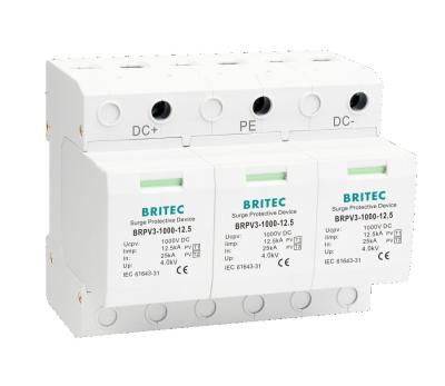 China BRITEC BRPV3-1000 12.5 DC Type 1 T2 SPD 1000V Surge Protection Device for Solar PV Systems for sale