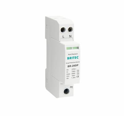 China BRITEC BR-275 20DP 2 AC Surge Protector Type 3 Lightning Arrester 275V 2 Pole SPD for sale