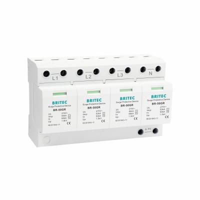China BR-50GR 4P Type 1 Surge Protective Device 50kA Iimp Plug-in SPD for Three Phase Power for sale