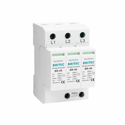 China BRITEC BR-40 690 3P Type 2 690V 1000V High Voltage AC Surge Protector 3 Phase SPD for sale