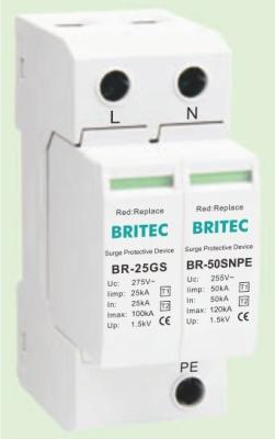 China BR-25GS 1+1 Spd T1+T2 25kA Surge Arrester Lightning Protection DIN Rail 35mm for sale