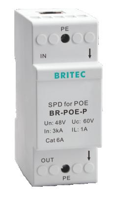China BRITEC BR-POE-P RJ45 POE Ethernet Surge Protector Din Rail 48V 1000Mbps for sale