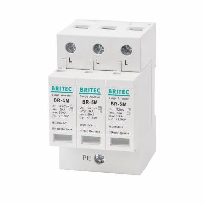 China 5kA 3P 320Vac Type 1+2 AC Surge Protection Device Lightning Arrester Class I+II for sale