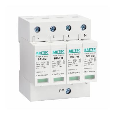 China AC Power Surge Protector Iimp 7kA 4P T1+T2 Class B+C 275V 3 Phase Din Rail Mount for sale