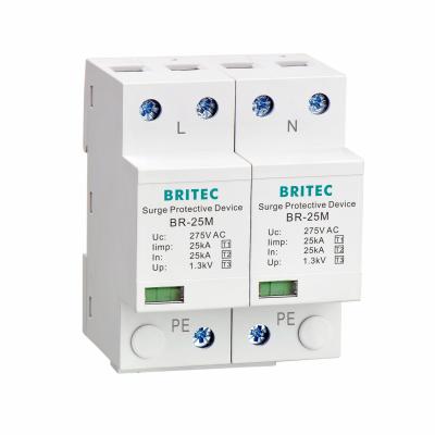 China BR-25M 2P T1+T2 Lightning Surge Arrester 25kA 275V SPD for AC Power Protection for sale