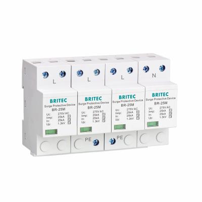China BR-25M 4P 25kA Type 1 Surge Arrester SPD Class I Pluggable Lightning Arrester 275V for sale