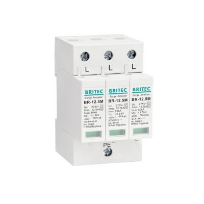 China BR-12.5M 3P Type 1 Surge Arrester 12.5kA Iimp 3 Phase SPD Lightning Protector for sale