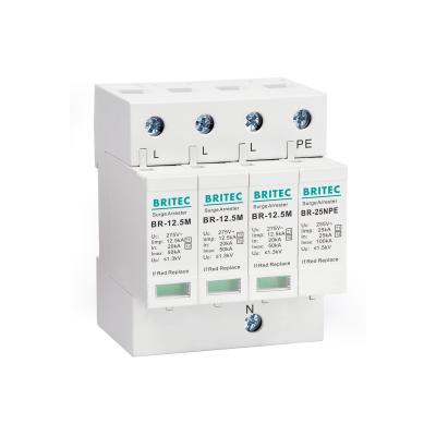 China BRITEC BR-12.5M 3P+1 Surge Protection Device 275V Class I+II SPD Lightning Arrester 12.5kA for sale