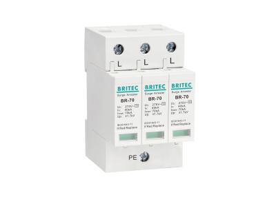 China Three Phase Type 2 Surge Arrester 40kA-70kA 3P with Fire Retardant UL94-V0 Enclosure and IP20 Protection for sale