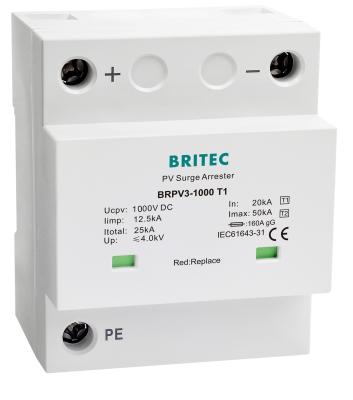 China BRPV3-1000 T1 Solar Surge Protection Device 1000V DC 12.5kA Type 1+2 SPD for Photovoltaic Systems for sale