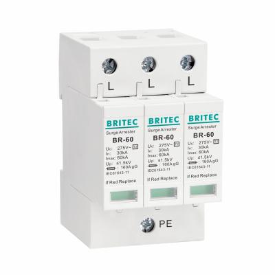 China BRITEC BR275-60 3P Type 2 Surge Protection Device 60kA 275V AC SPD for DIN Rail for sale