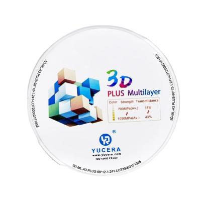 China YUCERA 3D Plus Multicapa Superventas De Alta Resistencia 3D Multicapa Pre-Shades Zirconia Bloque Para Lab Dental Sistema CAD CAM for sale