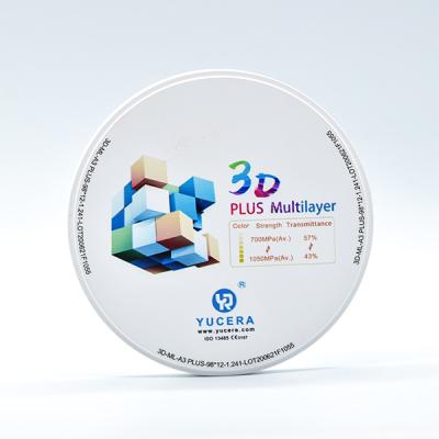 China 43% -57% 6 Layers 3D Plus Multi-layer Zirconia Dental Block / Zirconia Blank Disc for CAD CAM Opening System with CE and ISO for sale