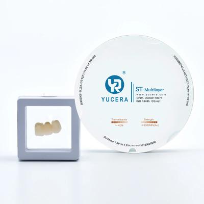 China Yucera 98mm Open Precolored ST Multilayer A1-D4 Color Zirconia Disc for Dental CAD CAM Milling  Zirconia Blanks 43% Translucency for sale